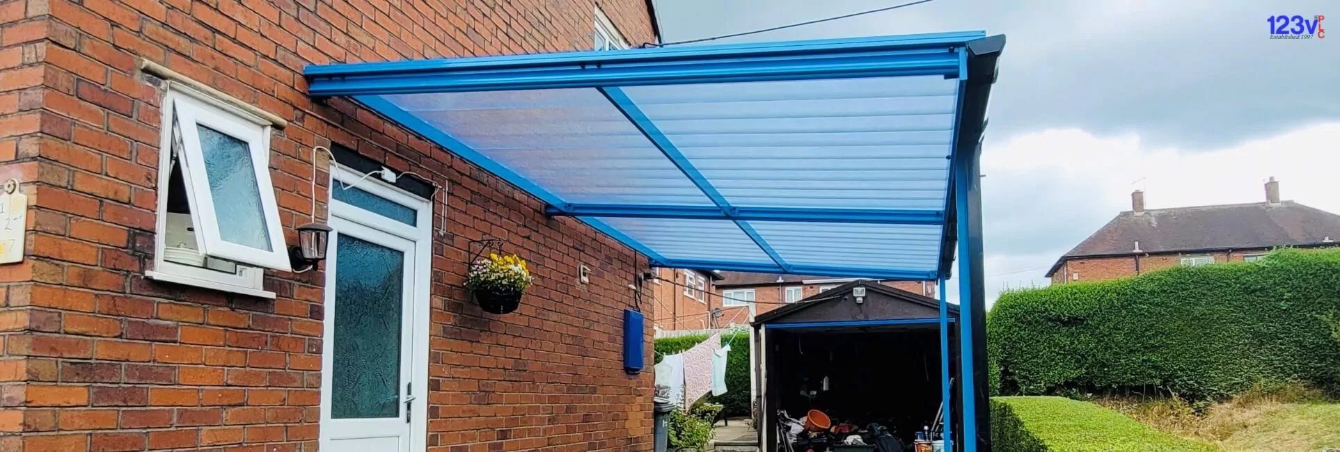 Bespoke Aluminium Carport in Sky Blue, Stoke on Trent